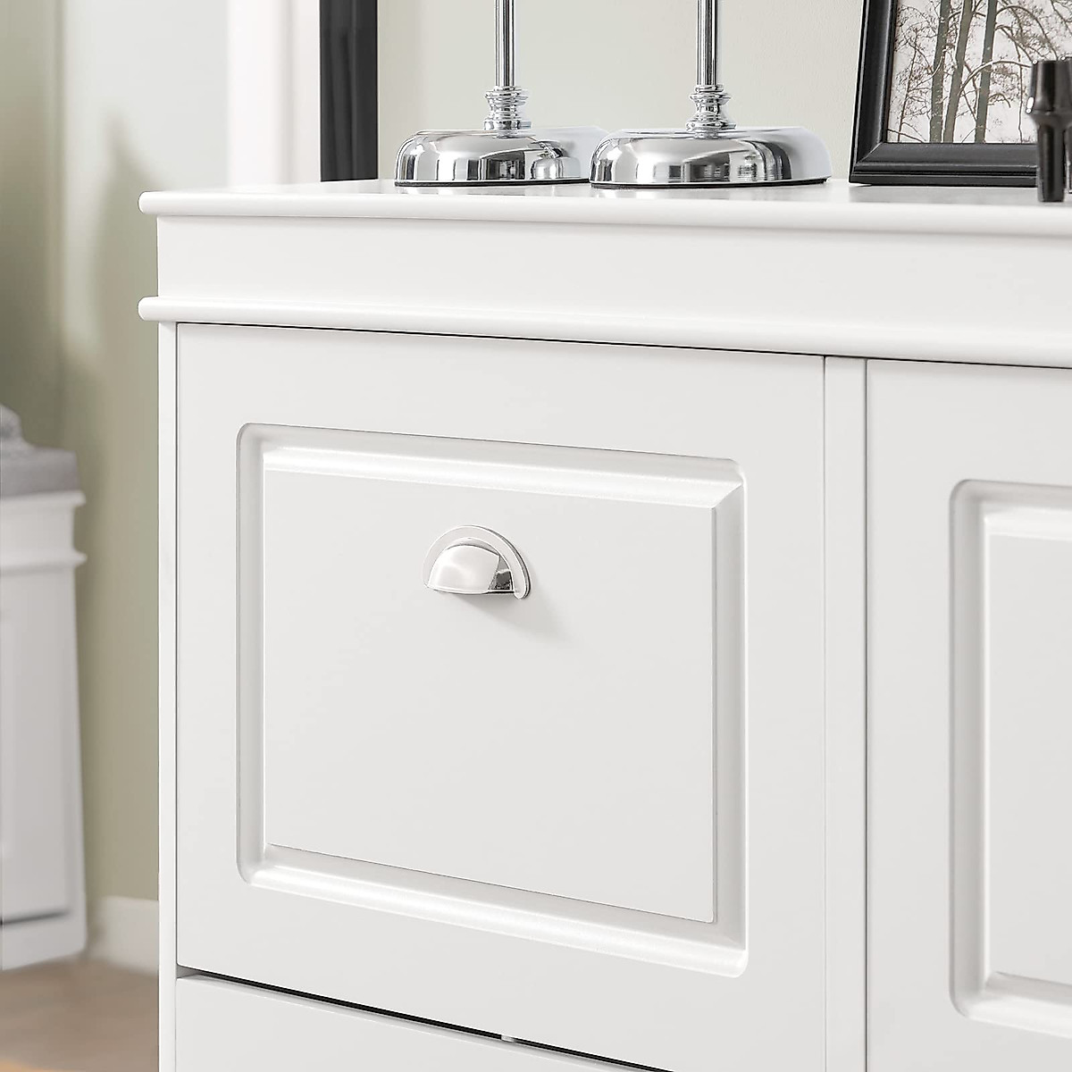 Haotian White Shoe Cabinet with 4 Flip Drawers, Large Freestanding Shoe Rack, Modern Shoe Organizer for Entryway, Hallway, Entance FSR79-W