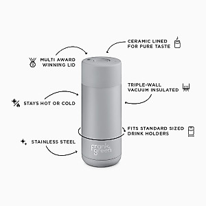 frank green Ceramic Reusable Cup with Push Button Lid, 16oz Capacity (Deep Ocean)