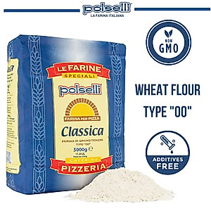 Classica, Tipo "00" Double Zero Flour Extra Fine, 11 lbs (5 kg), Neapolitan Italian Pizza, Bread, Pasta, and more, All Natural, Unbleached, Unbromated, No Additives, Polselli