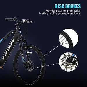 Totem Volcano Electric Bike for Adults 27.5”, 500W Powerful Motor, Ebike 48V 11.6Ah Removable Integrated Lithium Battery, Shimano 21-Speed, Mechanical Locking Suspension Fork-Blue