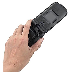 Case for Alcatel Go Flip 4 / TCL Flip Pro/TCL Classic Phone, Nakedcellphone [Black Vegan Leather] Form-Fit Cover with [Built-in Screen Protection] and [Metal Belt Clip]