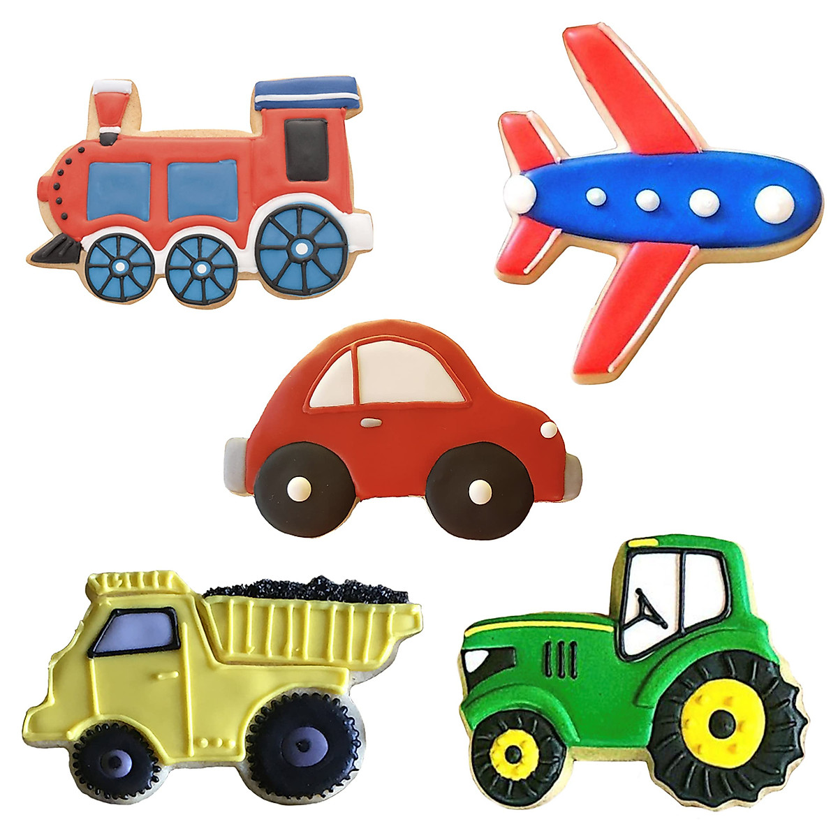Transportation and Vehicles Cookie Cutters 5-Pc. Set Made in USA by Ann Clark, Tractor, Train, Dump Truck, Airplane, Car