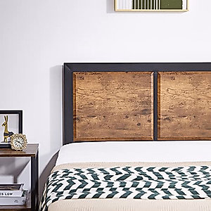 VECELO Twin Platform Bed Frame with Rustic Vintage Wood Headboard, Mattress Foundation, Strong Metal Slats Support, No Box Spring Needed