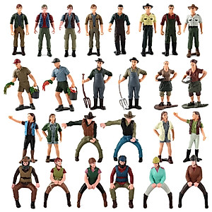 Hiawbon 26 Pcs Farmer People Action Figures Realistic Miniature Hand Painted Rider Figurines for Birthday Gifts