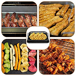 PBRO 2 Piece Copper Crisper Tray,13"L x9" W Oven Pan,Non Stick Baking Tray,Oven Baking Pan & Mesh Basket Set,Air Fryer Pan,Microwave Bacon Tray,French Fries Basket,Baking Set Kitchen Supplies -Black