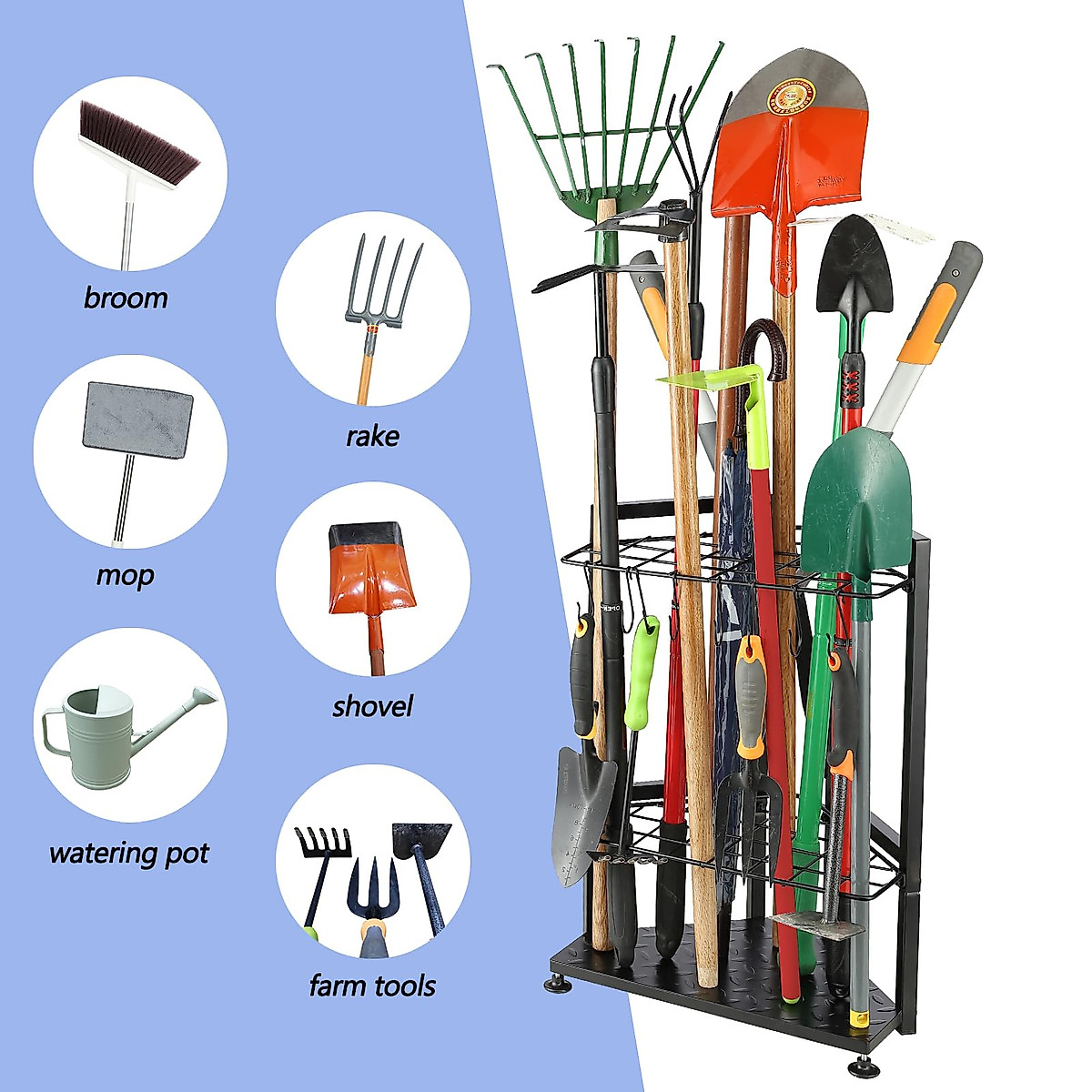 UU-Major Garden Tool Organizer for Garage Corner,Free Standing Yard Tools Rack Heavy Duty,Garage Organization and Storage Stand for Broom,Mop,Rakes,Shovel Holder for Lawn/Shed/Outdoor.