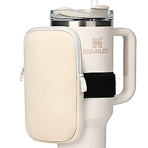 Water Bottle Pouch For Stanley, Gym Tumbler Accessories for Women, Compatible With Stanley Quencher Adventure 40oz & IceFlow 20/30oz, Workout Outdoor Tumbler Pocket for Phone, Card, Keys, Cash-Cream