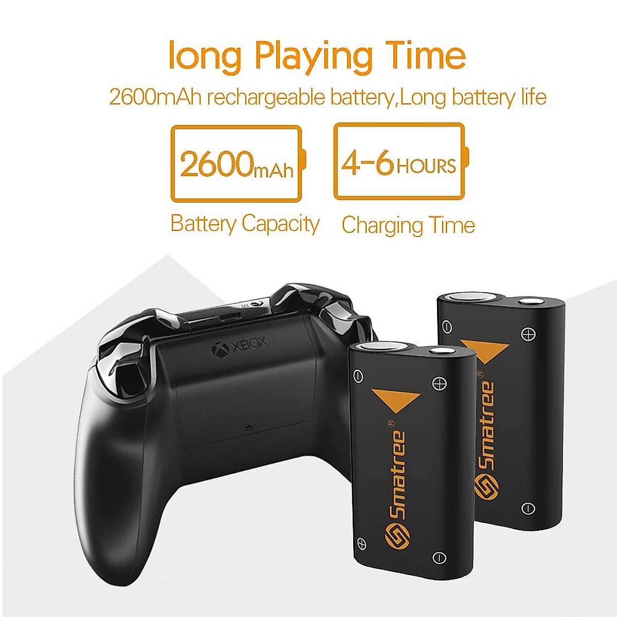 Smatree 2x2600mAh Rechargeable Battery Pack Compatible with Series X|S/Xbox One/Xbox One S/Xbox One X/Xbox One Elite Controller(2 Pack)