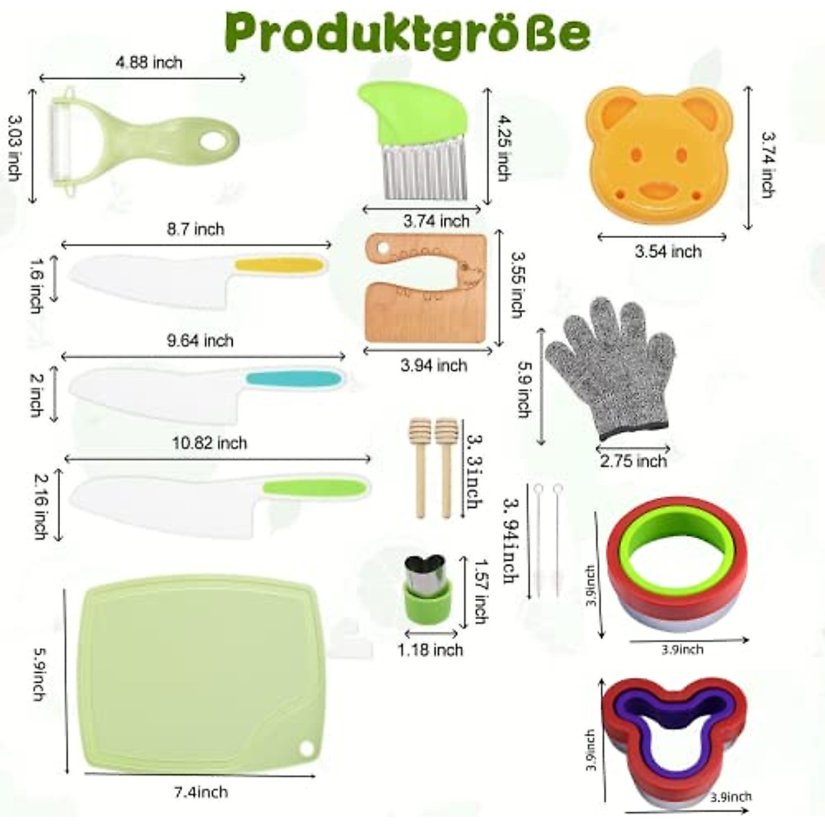 LETTO & TAILOR 41 Pieces Wooden Kids Kitchen Knife Set and Sandwich Cutter for Kids Gloves Cutting Board Fruit Vegetable Crinkle Cutters Sandwich Cutter, Mickey Shapes Mold