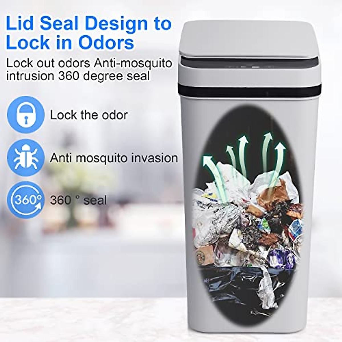 Anborry Smart Touchless Bathroom Trash Can 2.2 Gallon Automatic Motion Sensor Rubbish Can with Lid Electric Waterproof Narrow Small Garbage Bin for Kitchen, Office, Toilet, Bedroom (Grey)