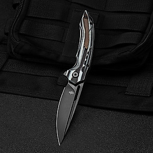 BESTECH KNIVES Pocket Folder Folding Knife: 3.54" N690 Steel Black Blade, Carbon Fiber and G10 Scales, Flipper, Liner Lock, EDC Titanium Clip, BL02D (White 02)