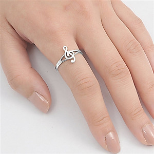 Sterling Silver Women's Treble Clef Note Music Singing Ring Band 12mm Size 11