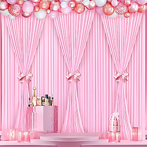 Pink Backdrop Curtain for Parties Baby Shower Wrinkle Free Pink Photo Curtains Backdrop Drapes Fabric Decoration for Weddings Birthday Party 5ft x 7ft,2 Panels