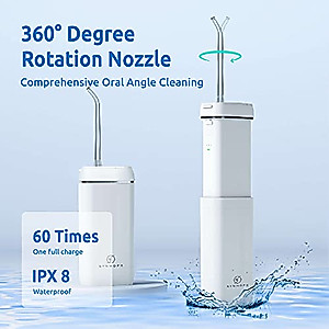 Water Flosser [Mini Cordless Portable] Oral Irrigator Water Teeth Cleaner Pick, Telescopic Water Tank, 3 Modes & IPX7 Waterproof, Home & Travel Water Flossers for Teeth, Braces Bridges Care.