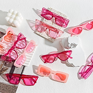 Matcheck 12 Mixed Style Pink Sunglasses Retro Colored Party Glasses Hotpink Solid Clear Color Costume Bulk Eyeglasses Unisex Adult