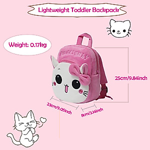 NZ SIXVONA Toddler Backpack for Girls, Cute Cartoon Cat Plush Small Baby Daycare Backpack for Little Kids, Red Cat