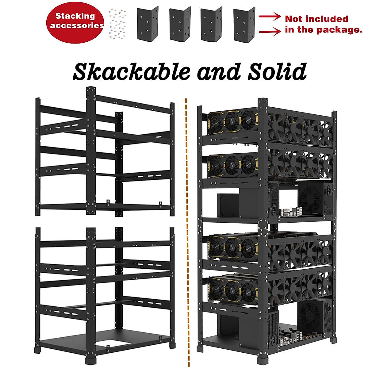 12GPU Stackable Mining Rig Frame, Steel Open Air Mining Rig Case, Solid Miner Frame for Crypto Ethereum ETH RVN Ergo Miner Mining Case Rack Fits Dual Power ATX Motherboard