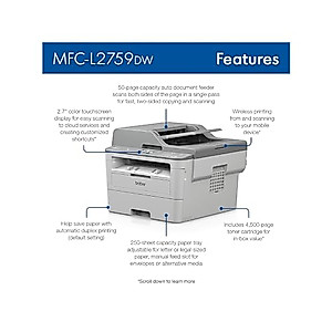 Brother MFC-L2759DW Wireless Black & White All-in-One Laser Printer (012502668879) (MFCL2759DW)