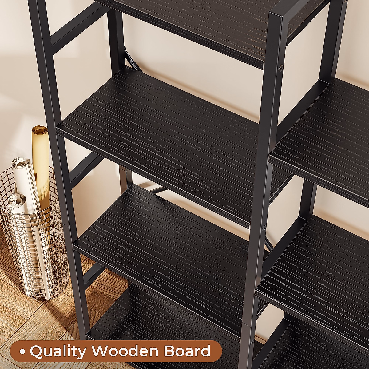 SUPERJARE Triple 4 Tier Bookshelf, Bookcase with 11 Open Display Shelves, Wide Book Shelf Book Case for Home & Office, Black