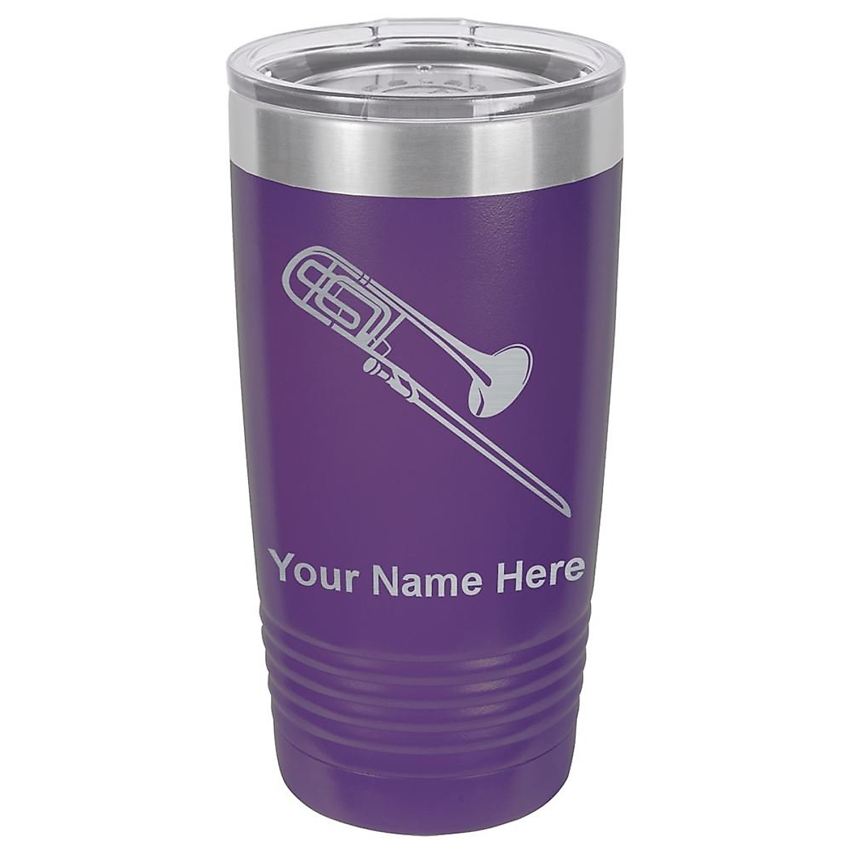 LaserGram 20oz Vacuum Insulated Tumbler Mug, Trombone, Personalized Engraving Included (Dark Purple)