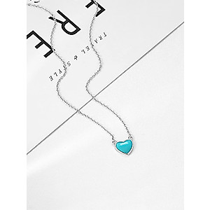 TANGPOET Dainty Turquoise Necklace for Women Sterling Silver Turquoise Heart Pendant Necklaces Blue Stone Jewelry Birthday Christmas Valentines Day Gift for Her