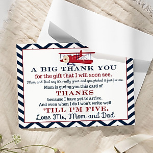 Paper Clever Party 25 Airplane Baby Thank You Cards Pack – Boys Baby Shower Notes with Envelopes, Prefilled Message, Customizable Blank Stationery, Adventure Theme, New Parents Gift Ideas