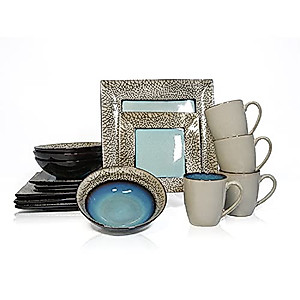 American Atelier Square Dinnerware Sets | Blue Kitchen Plates, Bowls, and Mugs | 16 Piece Stoneware Via Roma Collection | Dishwasher and Microwave Safe | Service for 4