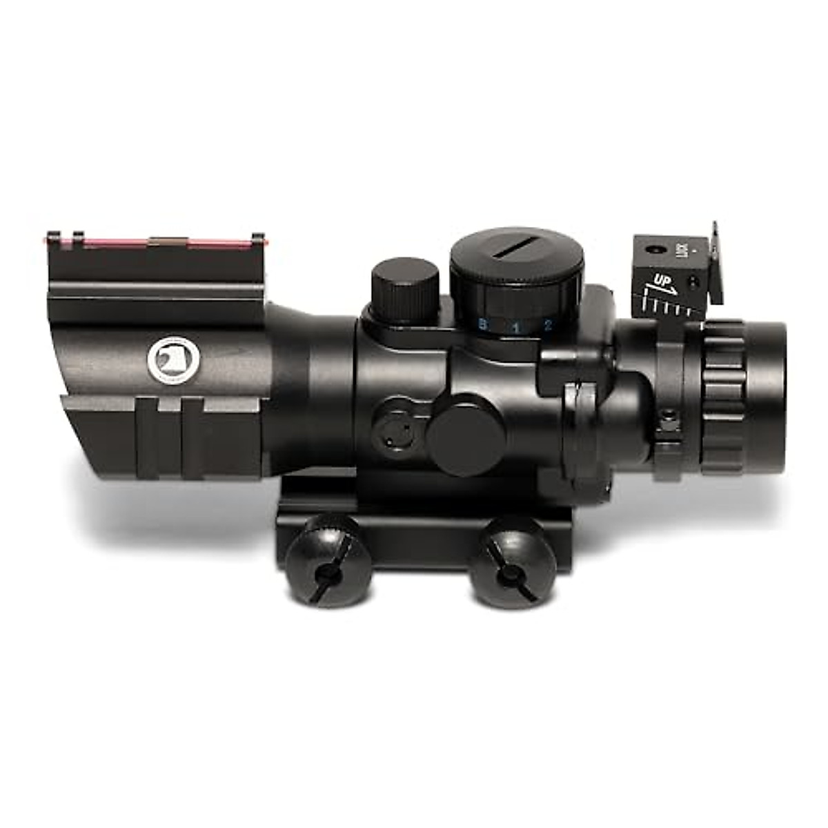 Osprey Global 4X32MDG : 4X 32 Compact Tactical Scope with 3 Color (Red Green or Blue) MIL-Dot Sight and Naturally Illuminated Fiber Optic Iron Sight