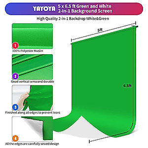 White Greenscreen Background T-Shape Portable Backdrop Stand, YAYOYA 6.5 X 5 Small White Background Green Screen Backdrop Stand Kit, Photo Backdrop Stand with Bag & Clamps for Photography Streaming