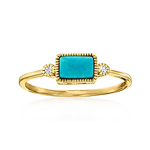 RS Pure by Ross-Simons Turquoise and Diamond-Accented Ring in 14kt Yellow Gold. Size 8