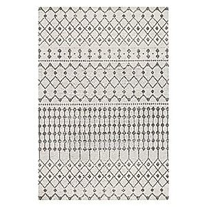 THE BEER VALLEY Area Rug 5x7 Feet Modern Neutral Carpet for Living Room, Bedroom, Kitchen - Moroccan Boho Indoor Non Shedding Area Rugs - Off White/Grey