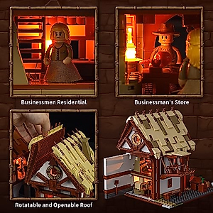 FUNWHOLE Medieval-Market Lighting Building-Bricks Set - Medieval Town LED Light Construction Building Model Set 2614 Pcs for Adults and Teen