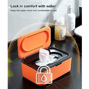KOOMTOOM Wipes Dispenser, Baby Wipe Holders Tissue Box Refillable Wipe Container with Sealing Design, Keeps Diaper Wipes Fresh, Non-Slip for Car, Home,Office (Orange)