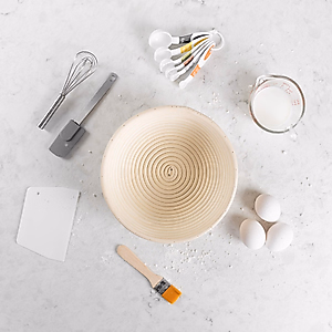 S/P | 9 Inch Bread Proofing Banneton Basket for Sourdough | Including 1×Dough Scraper, 1×Pastry Brush and 1×Cloth Lining | Yummy Artisan Bread Proofing Basket Set for Professionals and Home Bakers|