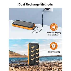 Solar-Power-Bank-Portable-Charger-42800mAh Solar Phone Charger with 4 USB Ports/LED Flashlight Fast Charge USB C External Backup Battery Pack Compatible with iPhone Tablet, for Outdoor, Camping