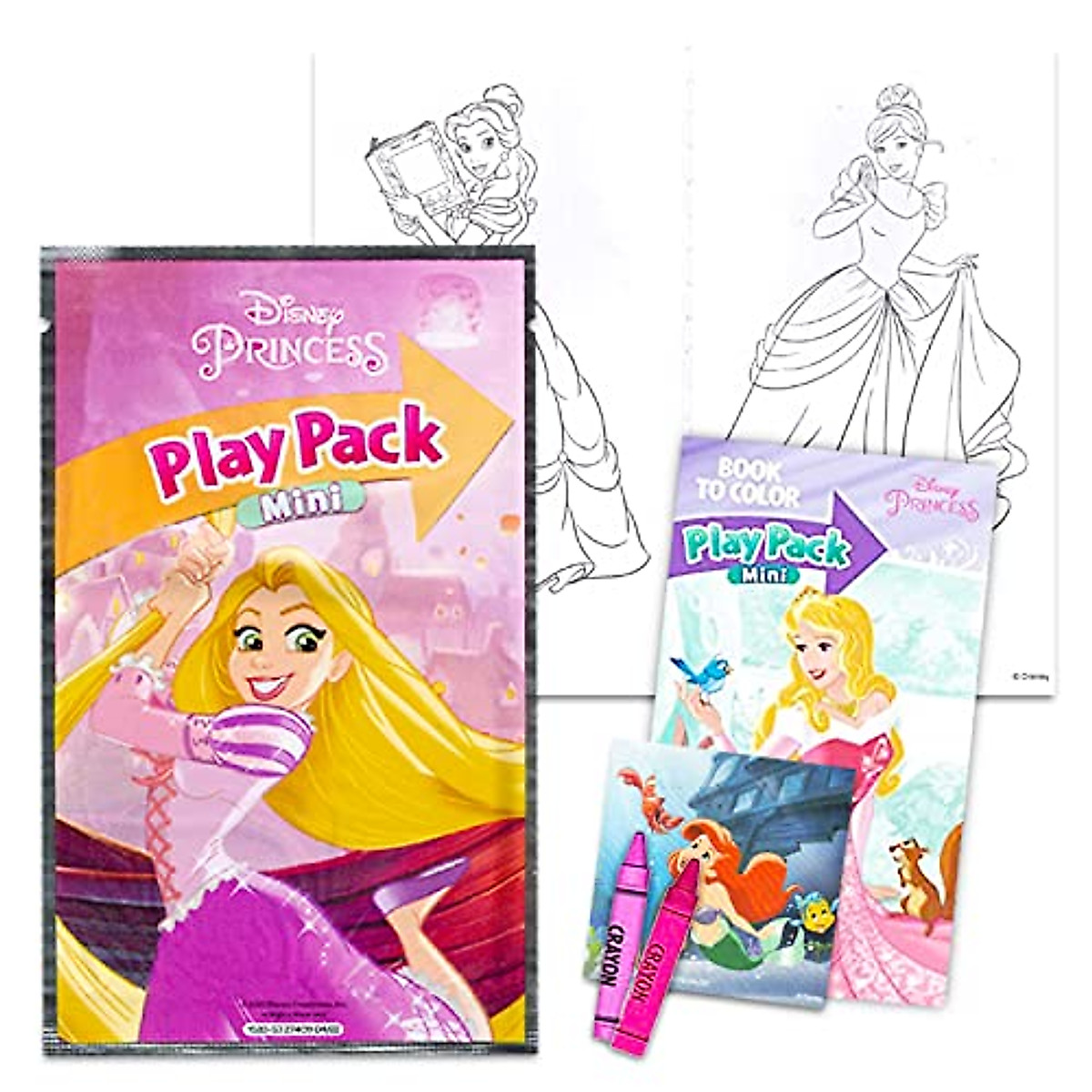 Beach Kids Disney Princess Party Favors Set for Girls - Bundle with 24 Mini Princess Play Packs with Mini Coloring Pages, Crayons, Stickers and More (Disney Princess Birthday Party Supplies)