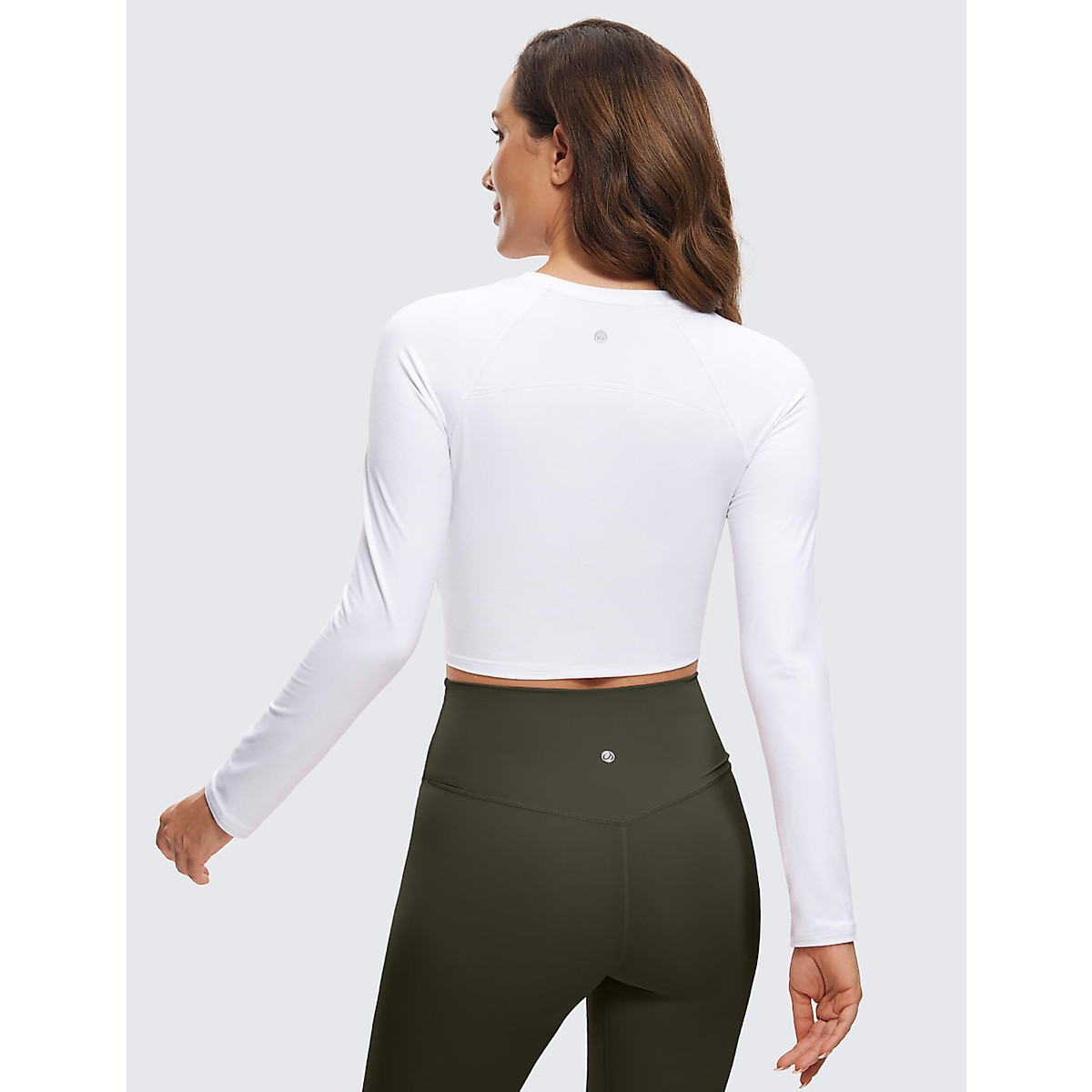 CRZ YOGA Womens Long Sleeve Crop Workout Tops Athletic Yoga Running Cropped Tops Slim Fit Gym Shirts White Medium