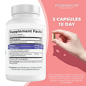 PUREHEALTH RESEARCH UTIFIX D Mannose with Cranberry Long-Term Supplement - D-Mannose for UTI 1000mg Capsules + 300mg Cranberry Extract + Propolis for Urinary Tract Health for Women and Men, 60 Count