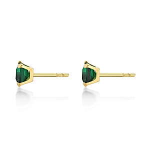.30 carat tw Green Emerald Stud Earrings Square in 10K Yellow Gold 4MM by Lavari Jewelers
