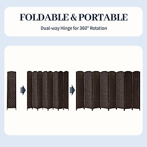 HALLYBEE Room Divider, Room Dividers and Folding Privacy Screens Privacy Screen, Divider for Room Separation Partition Room Dividers, 16" Folding Panel Screen 6FT Room Divider Wall 8 Panel, Dark Mocha
