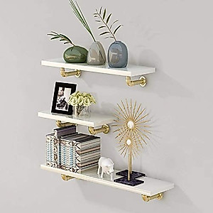 PIBM Stylish Simplicity Shelf Wall Mounted Floating Rack Shelves Industrial Wind Water Pipe Metal Solid Wood Show Bookshelf Kitchen Bathroom Store,7 Sizes, a , 120X20CM