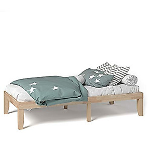 KOMFOTT 14 Inches Wood Platform Bed Frame Twin Size, Solid Wood Mattress Foundation with Rubber Wood Frame, Strong Poplar Wood Slat Support, No Box Spring Needed, Bed Frame (Natural)
