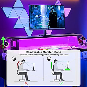 Homieasy L Shaped Computer Desk with LED Strip & Power Strip, 47 Inch Corner Desk with Monitor Stand Reversible Storage Shelves, Modern Simple Home Office Gaming Desk with Storage Bag(Black Oak)