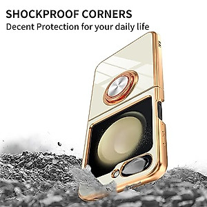 Dinick Compatible for Samsung Galaxy Z Flip 5 Case with Ring Holder Kickstand [with Magnetic] Soft TPU Shockproof Electroplated Protective Phone Case for Galaxy Z Flip 5 White