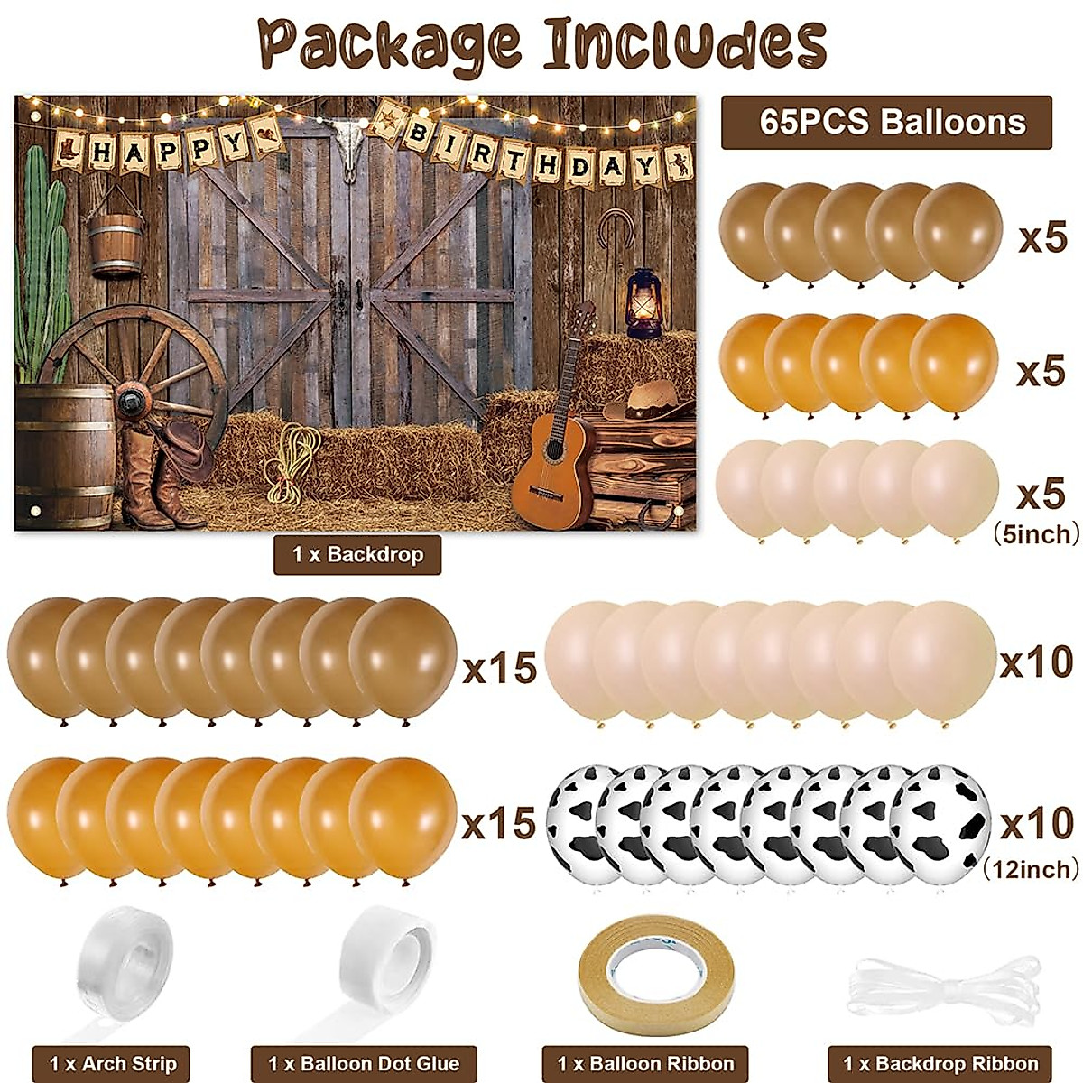 Jumpama Cowboy Birthday Party Decorations Western Birthday Party Supplies, 65Pcs Cowboy Balloons and 1Pcs Western Birthday Backdrop for Cowboy Rodeo Birthday Party Country Western Baby Shower