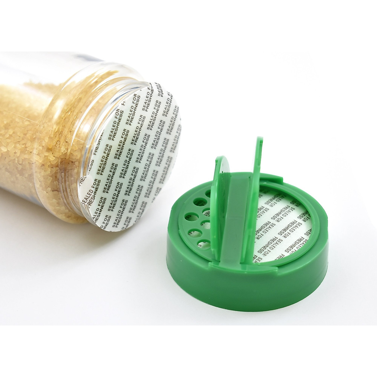 SalusWare 6 Pack 16 Ounce Round Green Cap Plastic Spice Jars Bottles Containers Perfect Storing Spice, Herbs Powders Lined Cap Safe Plastic Made in the USA