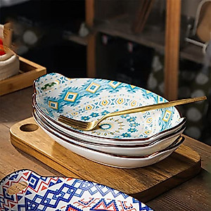 Miiibooo Dinner Plates Set of 4, 10 Inch Ceramic Plates, Microwave, Oven and Dishwasher Safe, Colorful Bohemian Style Dishes for Kitchen