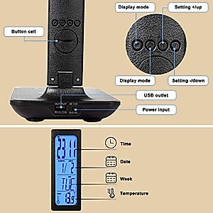 LED Desk Lamp, Desk Lamp with Wireless Charger, Suitable for Home, Office Dimmable Desk Lamp, with USB Charging Port, Built-in Clock, Calendar, Thermometer and Automatic Timing Reading Desk Lamp.