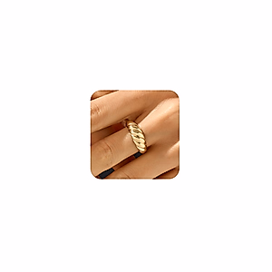 JINEAR 18k Gold Plated Croissant Braided Twisted Signet Chunky Dome Ring Stacking Star Band for Women and Men Statement Wedding Ring Minimalist Jewelry