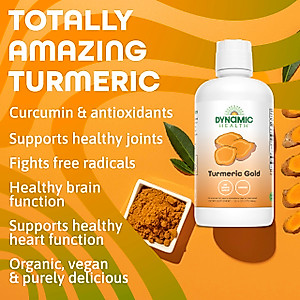Dynamic Health Turmeric Gold, 100% Juice, Turmeric Supplement, No Additives, Joint Support, Antioxidant, Inflammation, Vegan, Gluten Free, Non-GMO, 32 Fl Oz